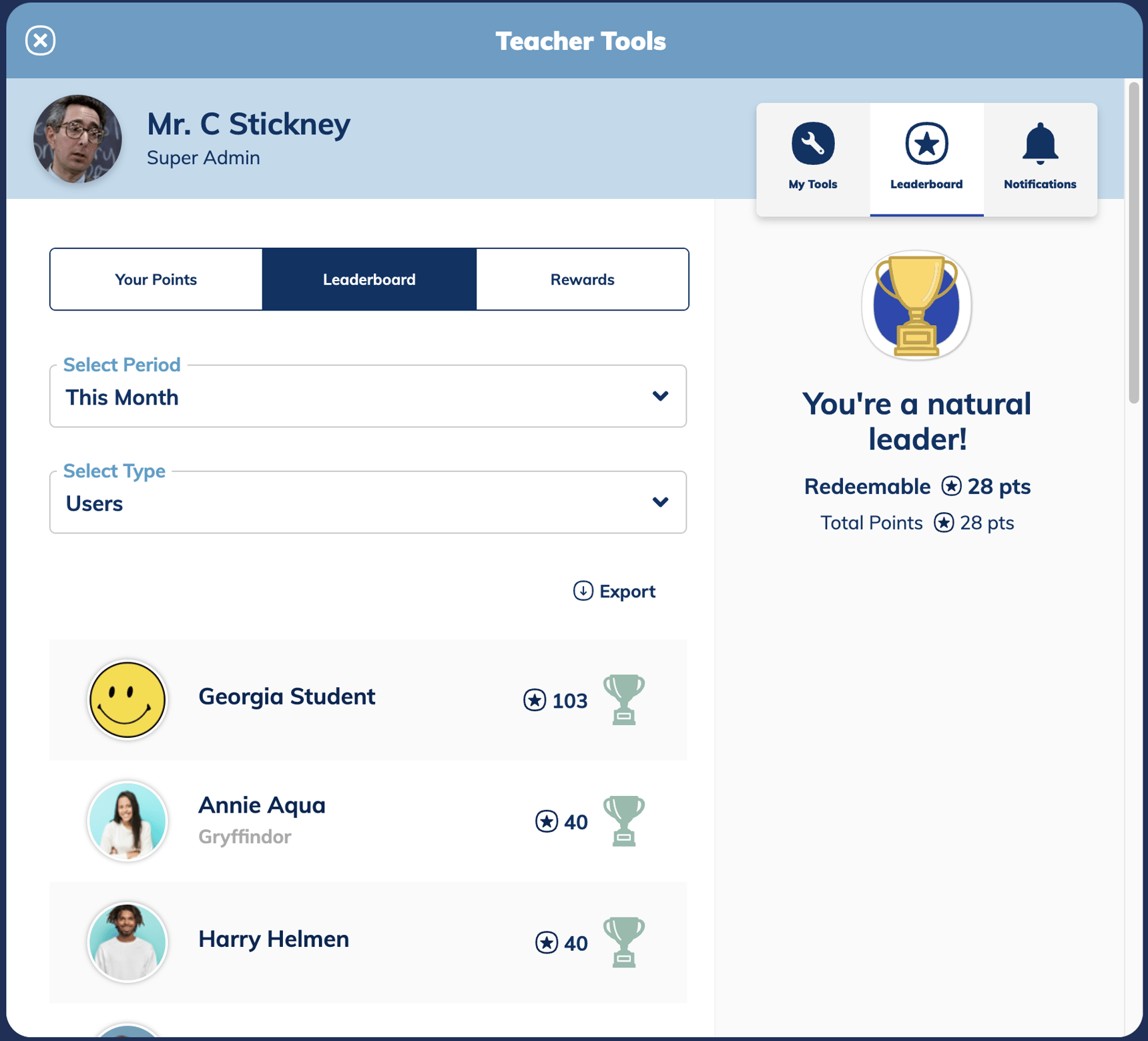 Enable Leaderboard, Points & Rewards