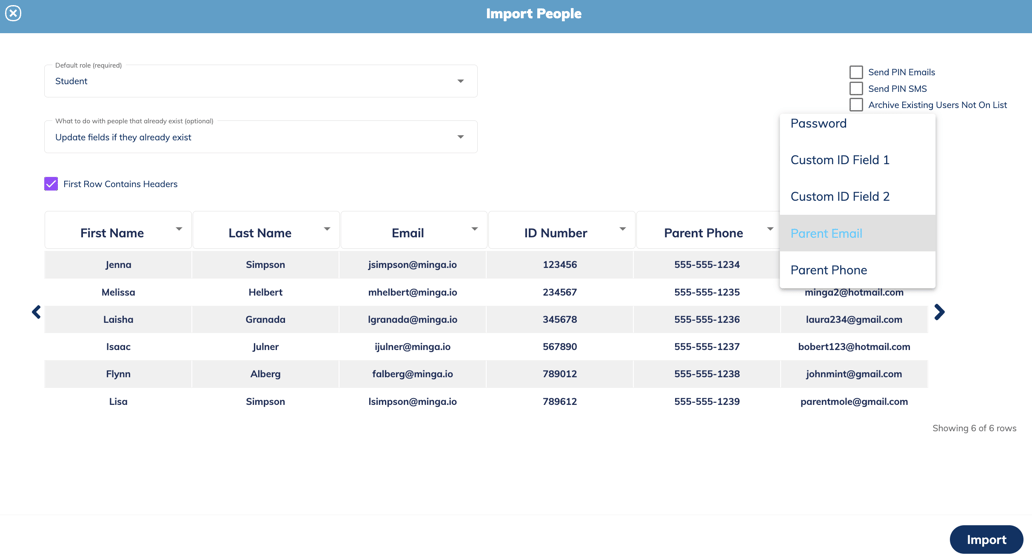 Checking and Importing Parent Information