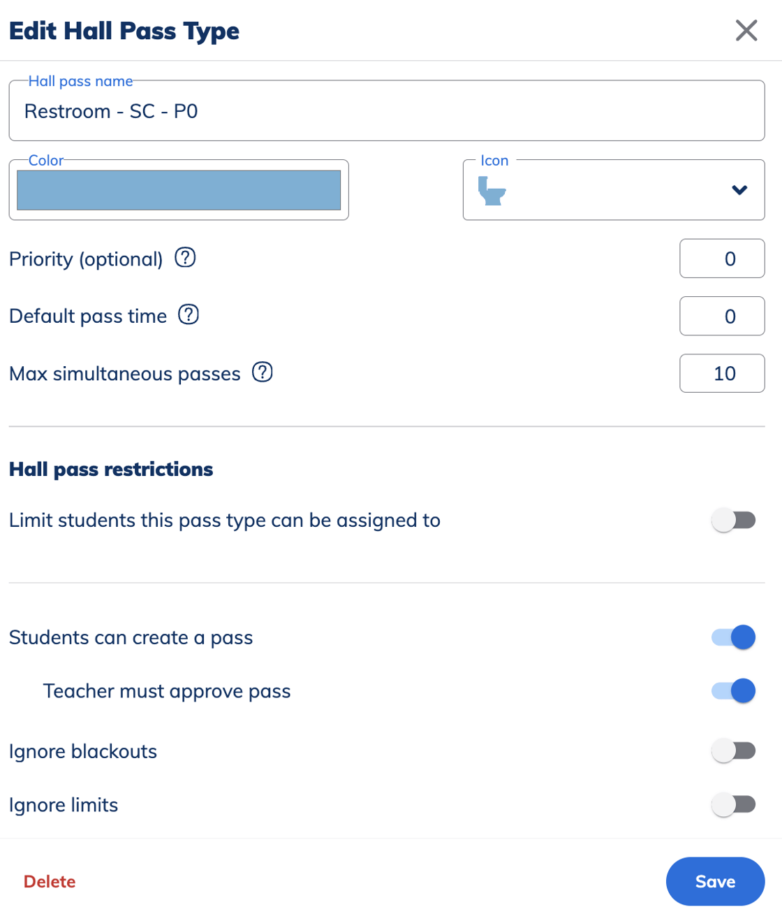 Set Up and Create Hall Pass Types