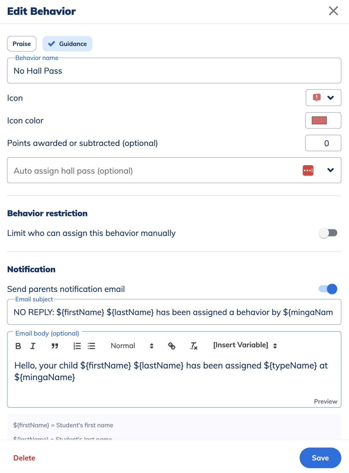Setting Up Behaviors